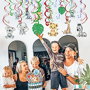 30Pcs Wild One Hanging Swirls Ceiling Streamers Decorations, Jungle Safari Animal Birthday Party Supplies,Jungle Baby Shower Decorations
