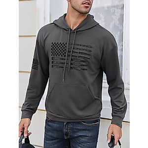 Vdnerjg Mens Hoodies Long Sleeve American Flag Graphic Drawstring Hooded Pullover Sweatshirts Grey