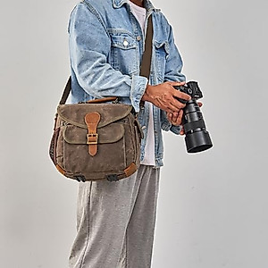 AGDHERSNVX Waxed Canvas Camera Bag DSLR/SLR/Mirrorless Sling Waterproof Purse with Tripod Holder Anti-shock Crossbody Case Compatible for Nikon Canon Sony ArmyGreen