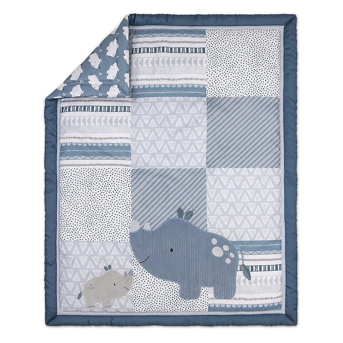 The Peanutshell Crib Bedding Set for Boys or Girls, Unisex 3 Piece Blue Rhino Nursery Collection