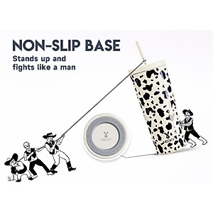 Meoky 24 oz Insulated Tumbler with Lid and Straw, Stainless Steel Vacuum Insulated Tumbler, Keeps Cold for 24 Hours, 100% Leak Proof, Fits in Car Cup Holder (Cow)