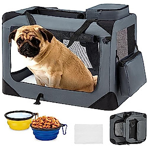 Hombanyan Portable Dog Crate, Collapsible Dog Travel Crate 32x23x23 Inches with Soft Warm Blanket,2 Bowls,2 Pockets,3 Breathable Meshes,Pet Carrier Bag for Cats Dogs Puppies Kittens Indoor & Outdoor…