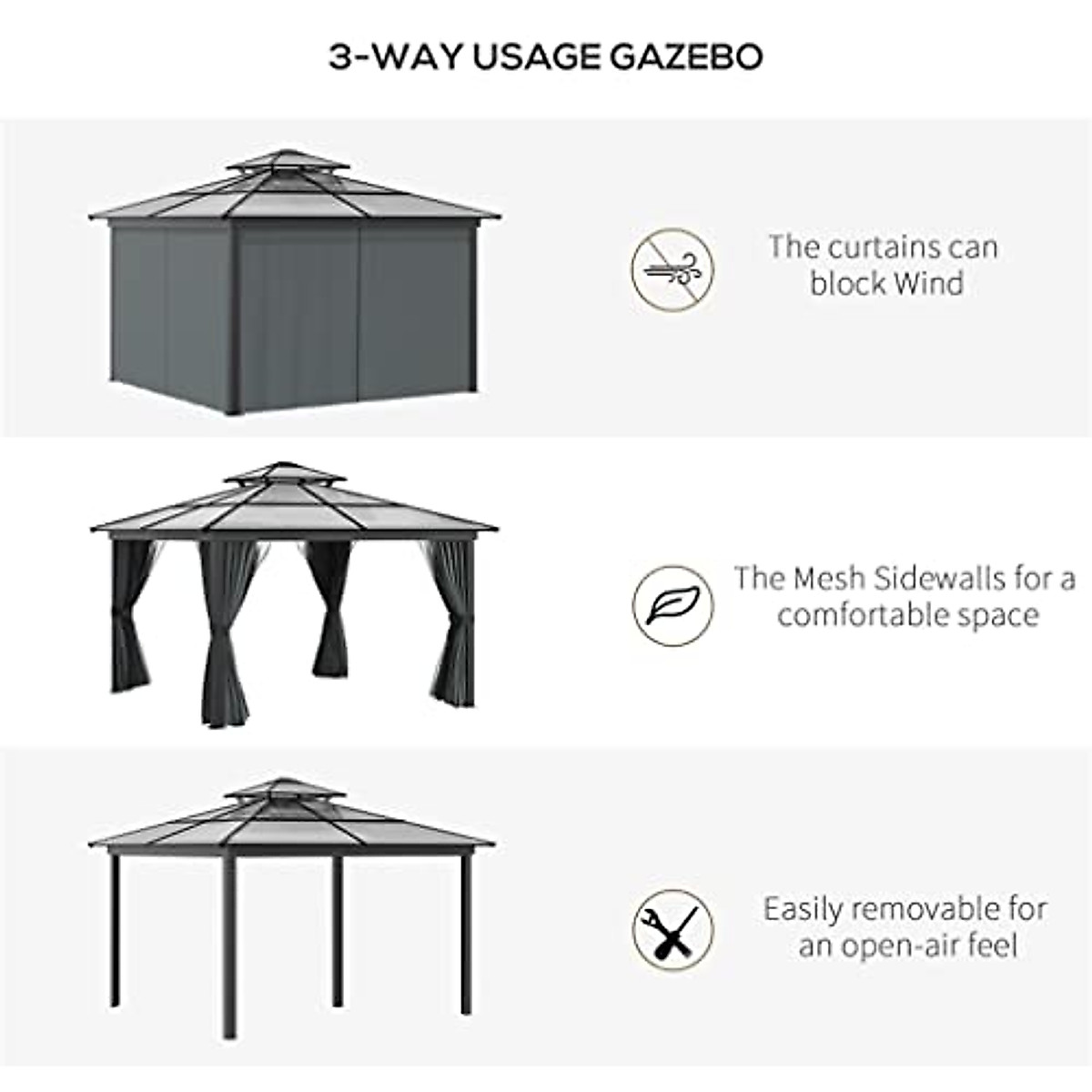 TBGFPO 10x10 Hardtop Gazebo Outdoor Gazebo Canopy Vented Roof Pergolas Aluminum Frame with Curtains, for Garden,Patio,