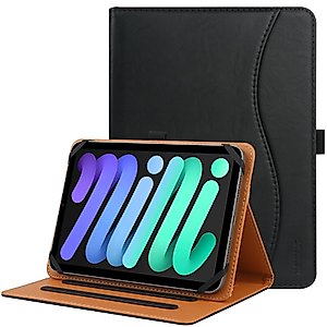HGWALP Universal Case for 7inch-8inch Tablet,Multi-Viewing Angels PU Leather Stand Folio Case Cover with Handstrap for HD 7" 8" Touchscreen Tablet, with Adjustable Fixing Silicon Band-Black