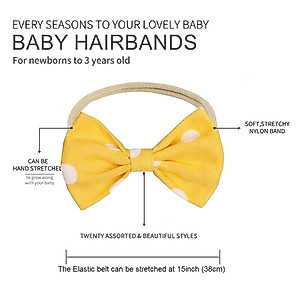 MEISO Baby Headbands, 20 Pcs Baby Girl Headbands and Bows flower, Nylon Hairbands, Newborn Hair Bow Elastics, Newborn Infant Toddler Hair Accessories Gifts