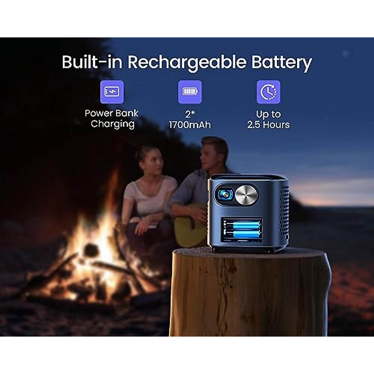 Mini Projector with Android TV, DLP and Rechargeable Battery, WiMiUS Pico Pocket Portable Projector with WiFi Bluetooth, 360°Speaker, 1080P Support, Wireless Smart Outdoor Projector for Phone/HDMI/USB