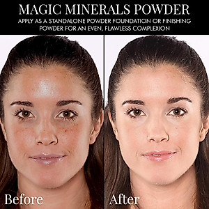 MagicMinerals by Jerome Alexander, Mineral Powder Foundation Set with Mirror Compact, Lash Extending Mascara, Professional Stubby Brush & Blending Sponge (Light)