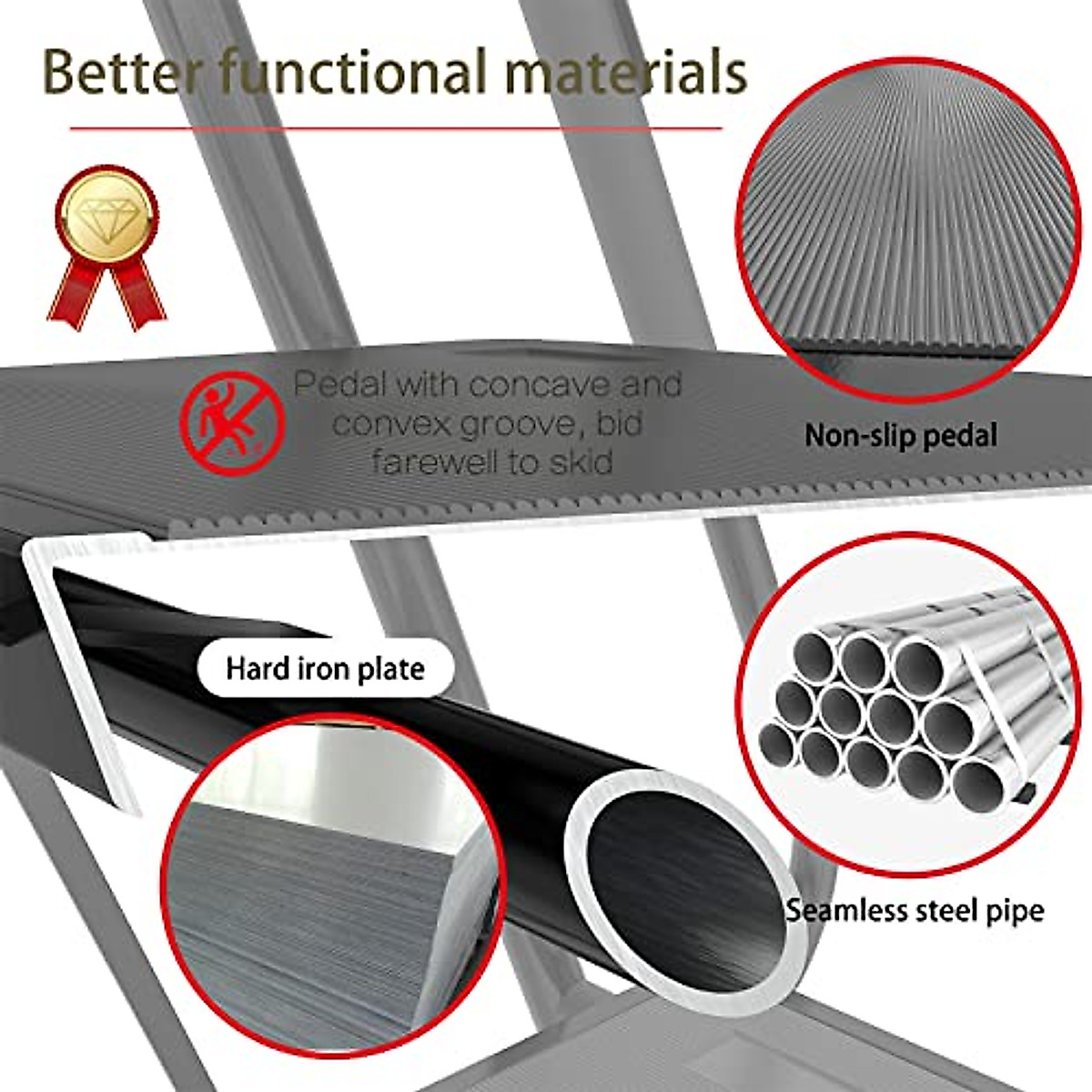 SUZHI Heavy Duty 4 Step Foldable Ladder with Handrails, Attachable Tool Bag & Anti-Slip Wide Pedal Ladders for Indoor Hanging Paintings, Cleaning High ledge&Ceiling,Fan, 300 Pound Capacity