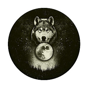 Wolf with moon, forest, night and dusk, black PopSockets Standard PopGrip