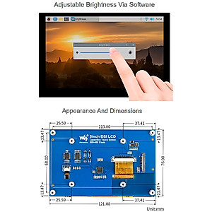 waveshare Compatible with Raspberry Pi Touchscreen 5inch DSI LCD Touch Screen 800×480 Resolution TFT LCD Display Monitor for Raspberry Pi Model 4B/3B+/3A+/3B/2B/B+/A+,CM3/3+