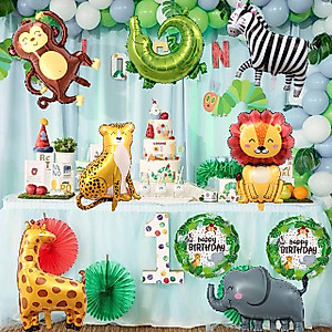 uoyoi 9Pcs Safari Jungle Animal Balloons,Wild One Birthday Decorations Baby Shower Jungle Safari Party Supplies Favors,Kids Elephant Monkey Lion Giraffe Leopard Zebra Crocodile Balloon