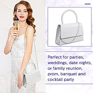 Silver Evening Bag Glitter Party Clutches Handle Women's Evening Handbags Small Bride Wedding Purses for Women Crossbody Cocktail Prom Handbags