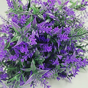 AKOMIC 12pcs Artificial Lavender Flowers Fake Plastic Outdoor Plants UV Resistant Shrubs for Indoor Outside Home Porch Garden Window Box Wedding Party Decoration