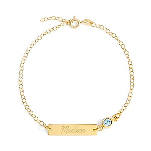 EVE'S ADDICTION Custom Engraved Gold Tone Birthstone Name Bar Bracelet - Birthstone Bracelet - Name Bracelet - Personalized Bracelet for Her - Gift for Mom - Gifts for Mom
