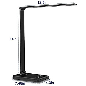 WYZGFRQS Desk Lamp, LED Desk Lamp with USB Charging Port, Sensitive Touch Table Lamp for Dorm Home Office with 5 Light Colors, 10 Brightness, Timer, Black