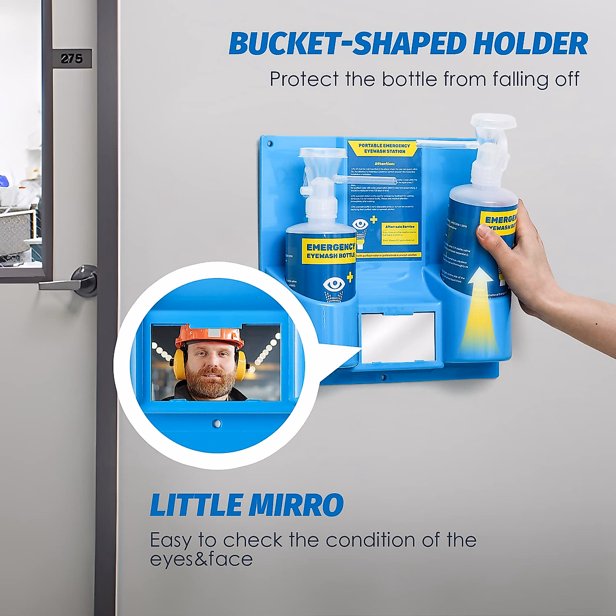 Frifreego Portable Eye Wash Station with Eyewash Bottles, Emergency Wall Mount Eyewash Station, Self-contained Eye Wash Kit with Mirror&16.09oz Bottles, Emergency Eye Wash Unit, NO Eyewash Solution