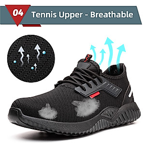 Steel Toe Shoes for Men Lightweight Indestructible Work Sneakers for Women Puncture Proof Comfortable Slip On Safety Shoes for Industrial Coustruction