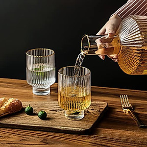 G bedside water carafe glass 1 pitcher 2 cups set for night time water decanter Carafe 59 oz Tumbler 12.5 oz night-stand table bedroom handy jug crystal clear vintage home office desk