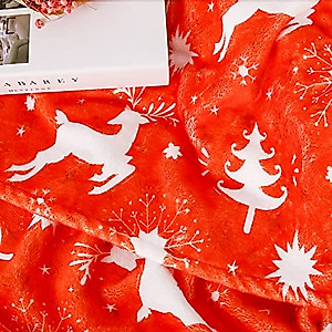 Christmas Throw Blanket Decorative Plush & Warm, 50"X60" Reindeer Snowflake Christmas Theme Red Flannel Blanket for Couch Sofa Bedroom Winter Decorations for Home