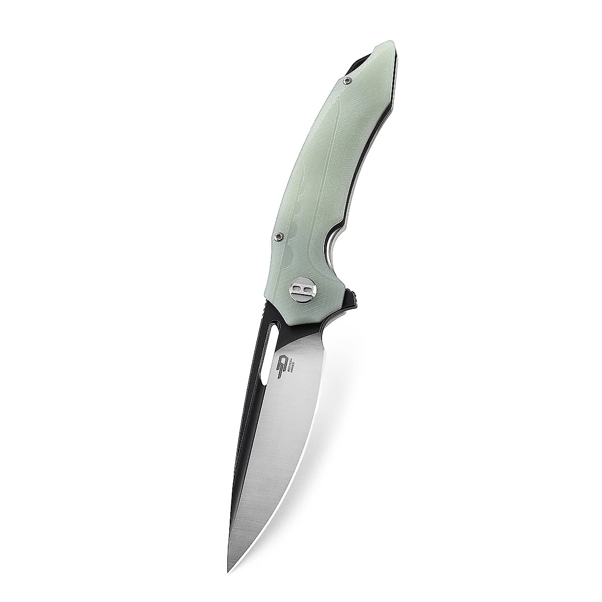 BESTECH KNIVES Pocket Folder Folding Knife: 3.54" D2 Steel Black Satin Blade, G10 Scales, Flipper, Liner Lock, EDC Steel Clip, BG50D (Translucent)