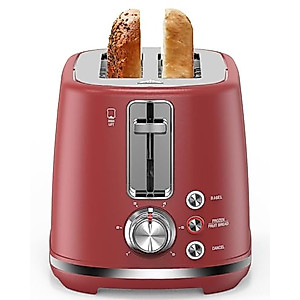 2 Slice Toaster with Extra Wide Slots & Removable Crumb Tray - 6 Browning Options, Auto Shut Off & Frozen Function, Toast Fruit Bread, Bagel & Waffle, Red