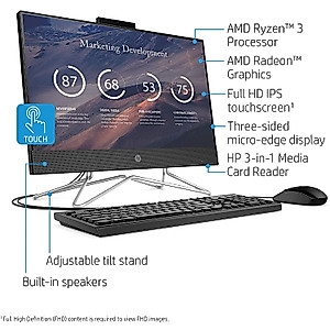 HP 2023 22-inch FHD IPS Touchscreen All-in-One Desktop PC 2-Core AMD Ryzen 3 3250U Processor 8GB DDR4 RAM NVMe M.2 256GB SSD 1TB HDD DVD WiFi AC BT Webcam Speaker Windows 10 Black w/RE USB Drive