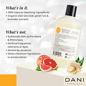 DANI Natural Moisturizing Shampoo Naturals - Invigorating Grapefruit Ginger Scent - Organic Aloe Vera & Coconut Cleansers - Sulfate, Phthalate & Paraben Free - For Men & Women - 12 Ounces