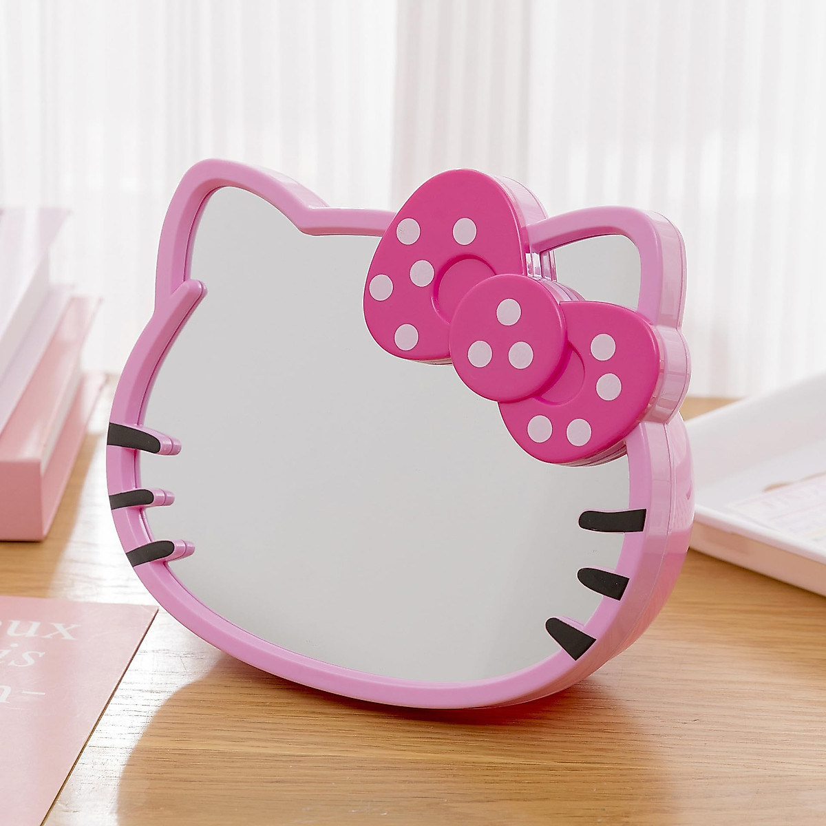 VNSPORT Desk Mirror, Kitty Cat Shape-Kawaii &Vanity Makeup Mirror for You in Bathroom or Bedroom- Pink, Birthday Gift for Hello, Kitty Fans