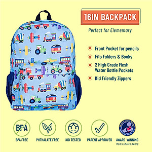 Wildkin Kids 16 Inch Backpack and Umbrella Bundle for On-The-Go Comfort (Trains, Planes & Trucks)