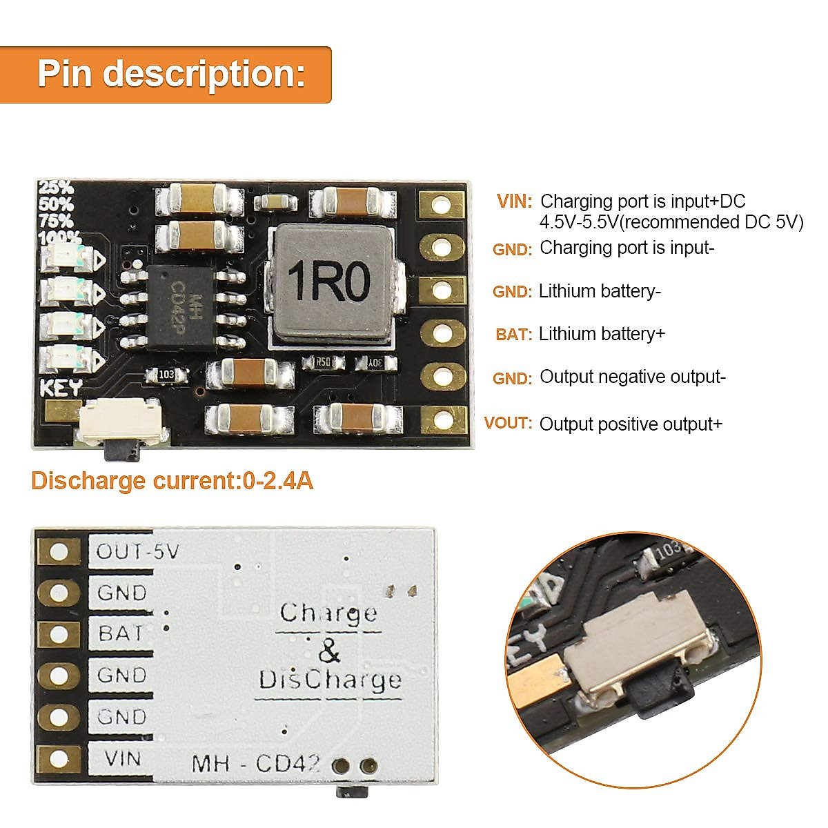 Beffkkip 4pcs 2A 5V Charge Discharge Integrated Module 3.7V/4.2V PCB Board Module for 18650 Lithium Battery Charging Boosting Mobile Power Board