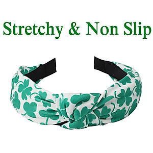 Budsmile 4PCS St. Patrick’s Day Headbands for Women Girls Party Gift Non-Slip Green Shamrock Leaves Knotted Wide Hairbands Yoga Hair Band Hair Hoops
