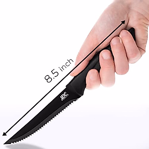 Lux Decor Collection Steak Knives - Black Steak Knives Set of 8 | m, Stainless Steel Ultra Sharp Serrated Steak Knives | Scratch Resistant & Dishwasher Safe knife Set | Sharp Knife Set