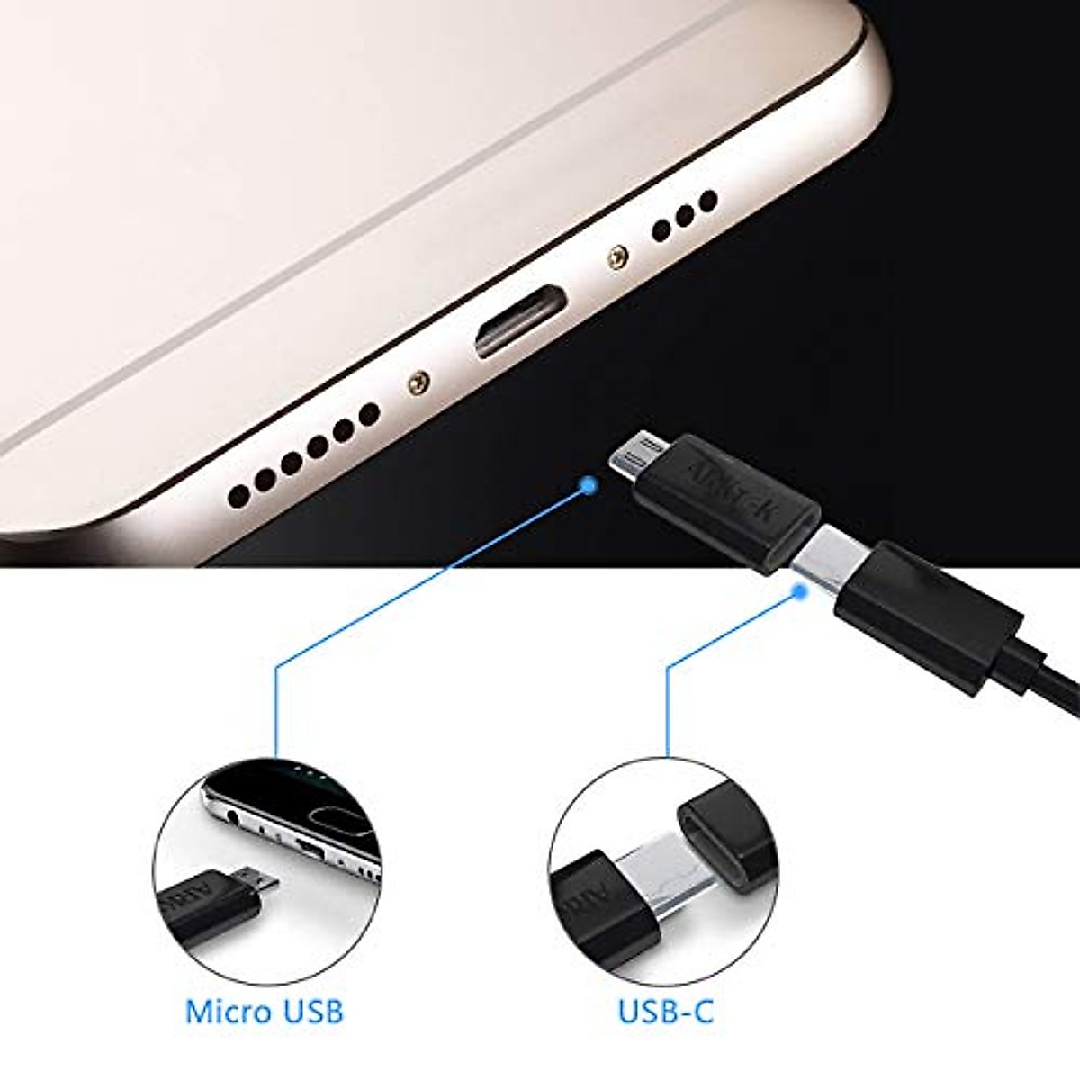 ARKTEK USB-C Adapter - USB Type C (Female) to Micro USB (Male) Sync and Charging Adapter for Digital Camera Power Bank Galaxy S7 S7 Edge and More (Pack of 2)