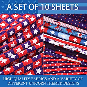 Tatuo 10 Pcs 20 x 20 in Patriotic Fabric Bundle 4th of July Quilting Fabric Memorial Day Fabric Squares Independence Day Print Fabric American Flag Pattern Polyester Cotton Fabric DIY Craft Patchwork