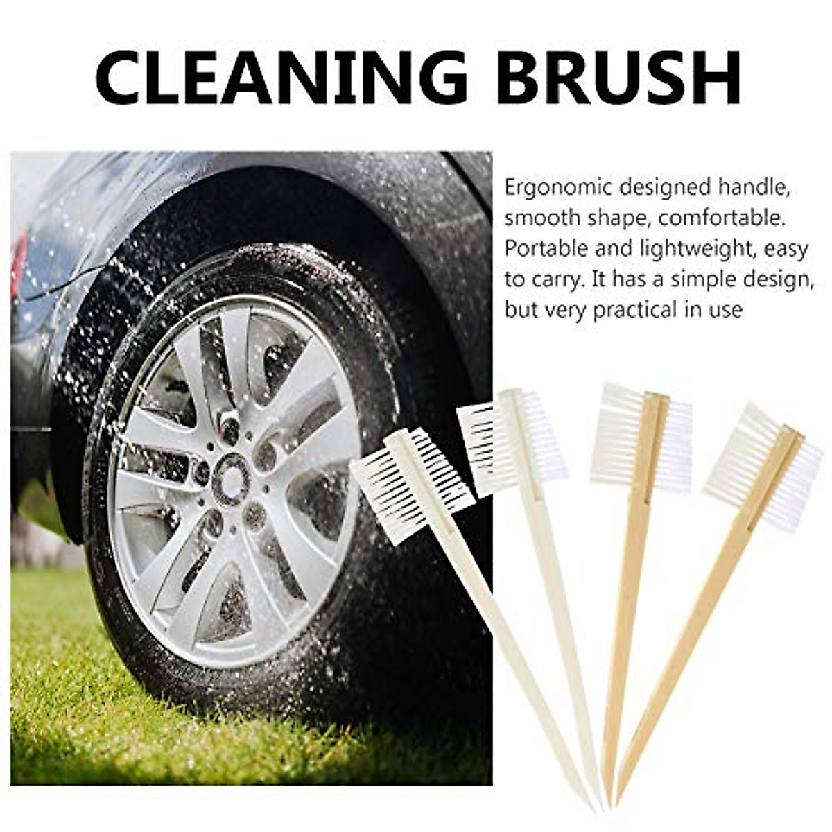 VICASKY 4 Pcs Car Engine Detailing Brushes Double Head Auto Wheel Rim Detailing Brush Long Handle Car Tire Brush for Cleaning Wheels Engines Trim Interior Exterior