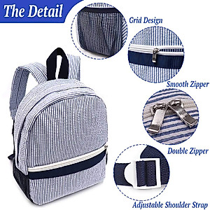 Toddler Backpack, Seersucker Gingham Kids Backpack for Boys and Girls, Preschool Kids Backpack, Lightweight Schoolbag for Child, Small(2-5 years)