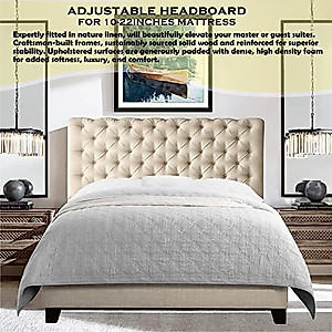Rosevera Corrine Upholstered Bed Frame with Button Tufting Headboard/Adjustable Headboard/Rolled Head Headboard Bed Frame/Wood Slat Support/Easy Assembly,Twin,Textile Beige