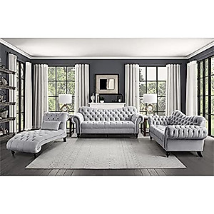 Lexicon Rosalie 83.5" Velvet Fabric Sofa with Nailhead in Light Gray