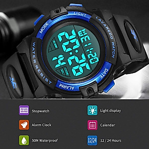 Kids Watch,Boys Watch for 3-15 Year Old Boys,Digital Sport Outdoor Multifunctional Chronograph LED 50 M Waterproof Alarm Calendar Analog Watch for Children with Silicone Band,Kids Gift