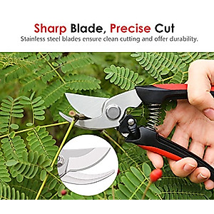 Housolution Pruning Shears Father's Day Gifts, Premium Heavy Duty Stainless Steel Ultra Sharp Multi-purpose Hand Pruning Scissors Snip Leaf Trimmer Branch Clippers with Handle for Garden, Black & Red