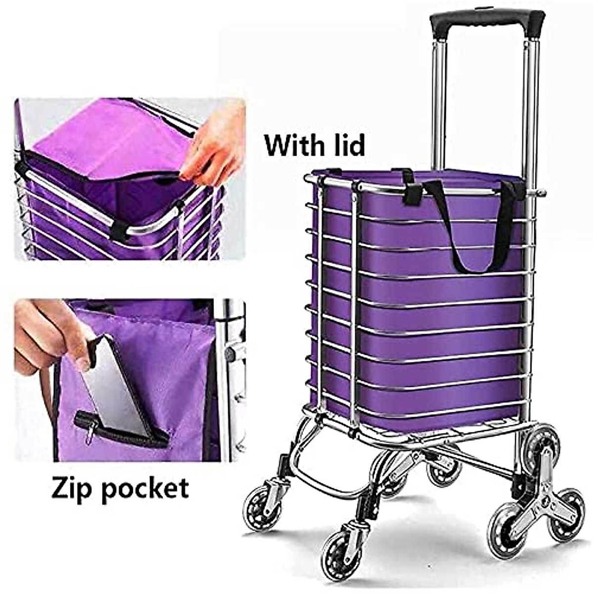 Shopping Trolley on Wheels Portable Shopping Cart,Small Pull Cart Folding Hand Cart Stroller Climbing Stairs Trolley Truck 8 Wheels Adjustable Lucar