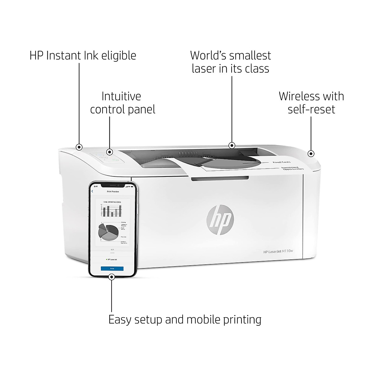 HP LaserJet M110w Wireless Monochrome Printer (7MD66F) (Renewed)
