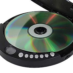Jensen Portable CD-120BK Portable Personal CD Player Compact 120 SEC Anti-Skip CD Player – Lightweight & Shockproof Music Disc Player & FM Radio Pro-Earbuds for Kids & Adults