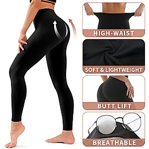 Hmuuo 3 Pack Leggings for Women High Waisted Tummy Control No See-Through Yoga Pants Workout Running Leggings