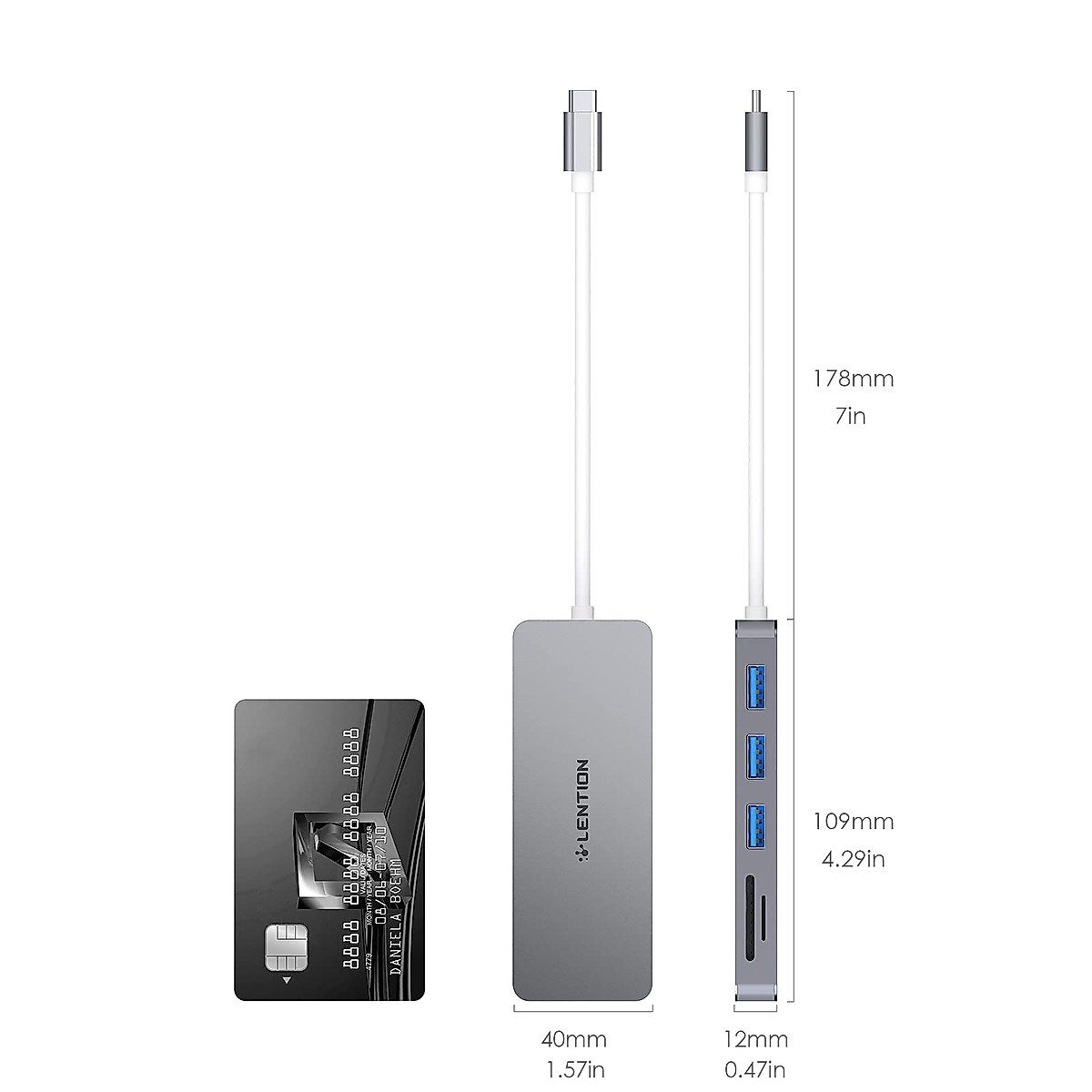 LENTION USB C Hub with 3 USB 3.0 & SD/Micro SD Card Reader Compatible Iphone15, 2023-2016 MacBook Pro, New Mac Air/iPad Pro/Surface, More, Stable Driver Certified Type C Adapter (CB-C15, Space Gray)