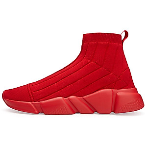Santiro Women's Walking Tennis Shoes Breathable High Top Sock Sneakers Casual Sports Shoes Lightweight Knit Athletic Shoes All Red 8 US