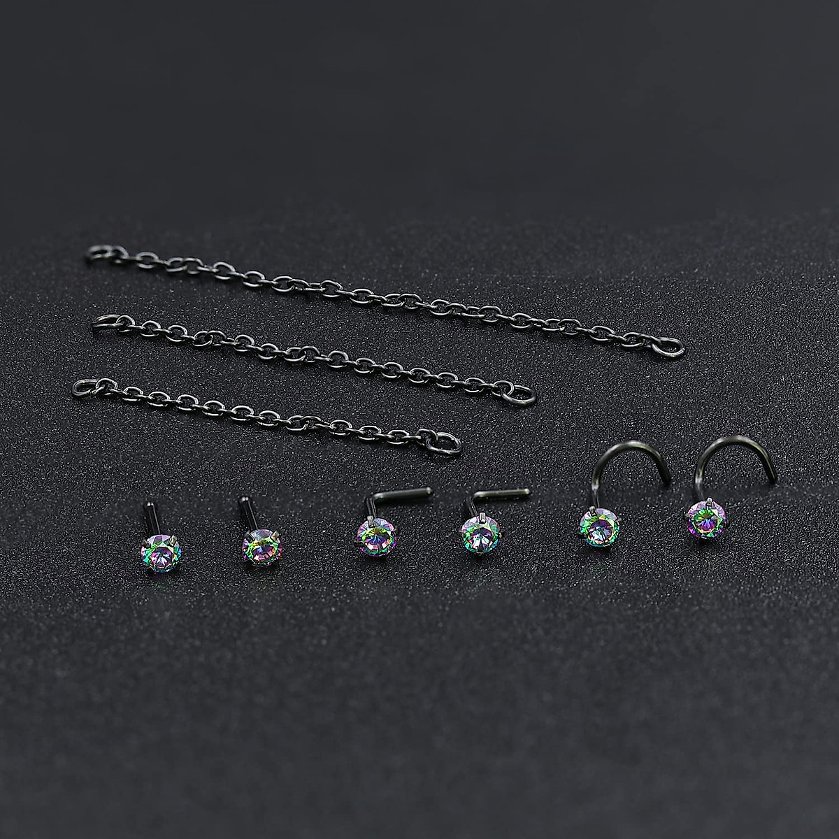 Nose Piercing Chain Across Nose Nostril Jewelry with Cubic Zirconia Nose Ring for Women Men Stainless Steel High Nostril Bridge Nose Cartilage Chain