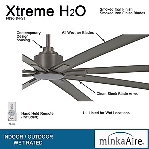 MINKA-AIRE F896-84-SI Xtreme H2O 84 Inch Outdoor Ceiling Fan with DC Motor, Gray Smoked Iron Finish