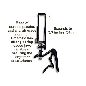 Smart-Po Smartphone Guitar Capo | Android and iPhone Compatible Dock Headstock Neck Clamp | Cell Phone Holder Aid Musicians | Electric or Acoustic Guitars