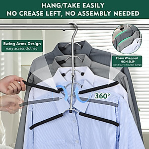 DOIOWN Clothes Hangers Space Saving - 6 Tier Coat Hangers Space Saving Hangers Non Slip Foam Padded Hangers, 2 Pack Black Metal Sweater T Shirt Hangers for Men Women, Closet Organizers and Storage